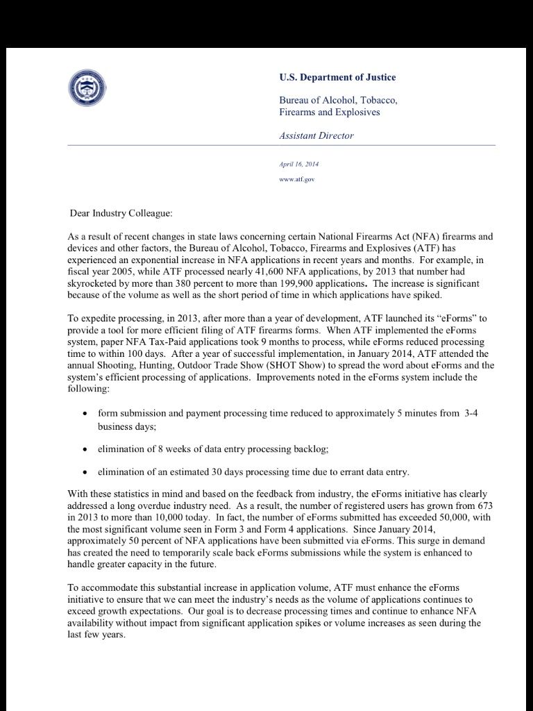 New atf letter... efile coming back. - AR15.COM